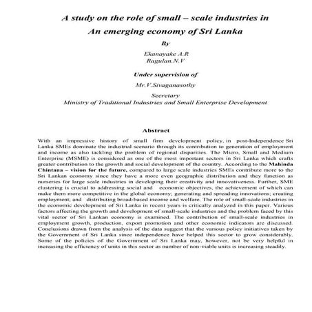 A study on the role of small – scale industries in An emerging economy ...