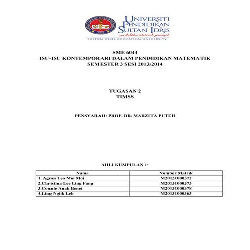 Sme6044 tugasan 2 timss | PDF