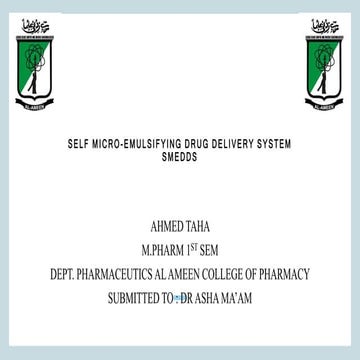 Self Micro Emulsifying Drug Delivery System Pptx