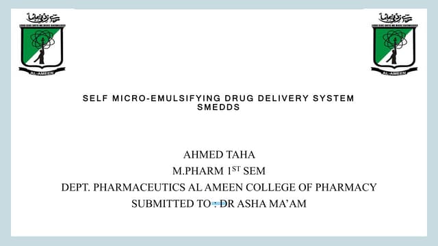 Self Micro Emulsifying Drug Delivery System Smedds Pptx
