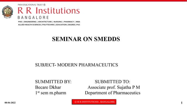 Self micro-emulsifying drug delivery system (SMEDDS) | PPTX