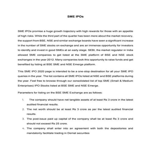 SME IPOs | PDF
