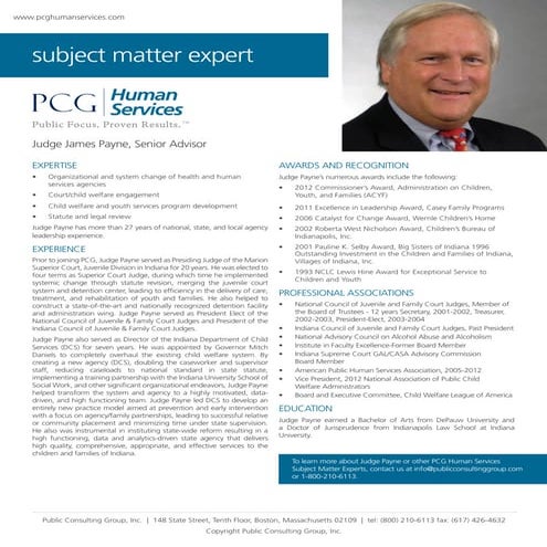 Judge James Payne, PCG Human Services Subject Matter Expert | PDF