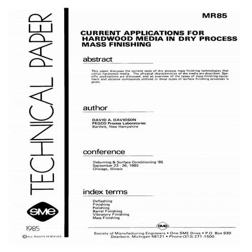 Sme mr 85 hardwood media dry process applucations | PDF