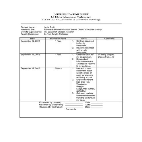 Internship Timesheet | DOCX