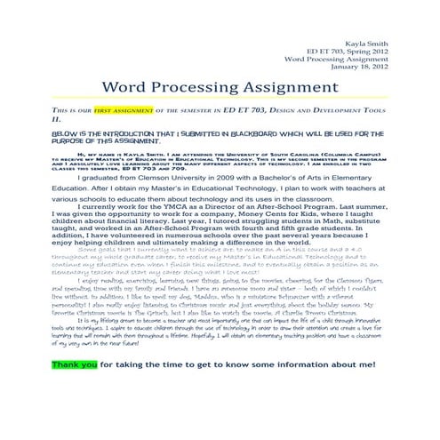Word Processing Assignment | DOC