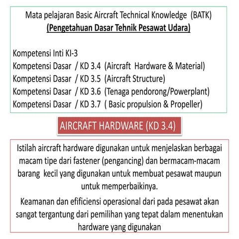 Basic Aircraft Technical and Knowledge (BATK) | PPTX