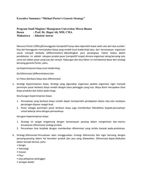 Strategi generik porter | PPTX