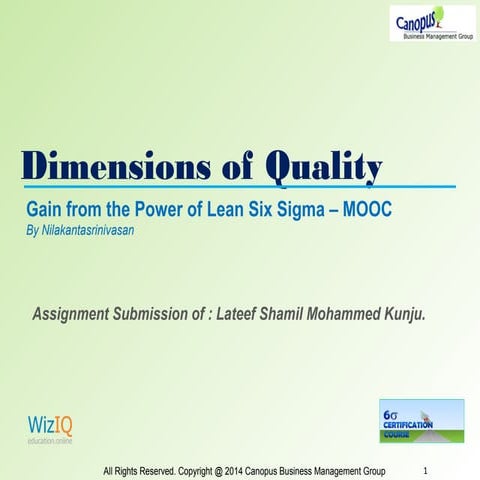 Sml assignment six sigma 1 | PPT