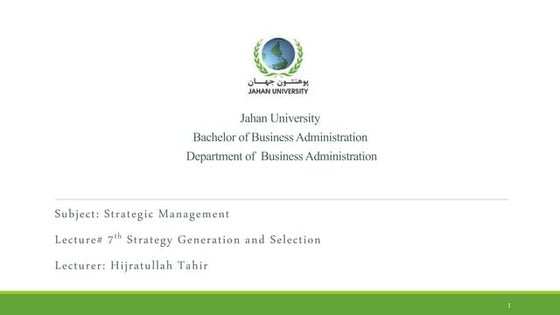 Strategic Management lecture # 07 | PPTX
