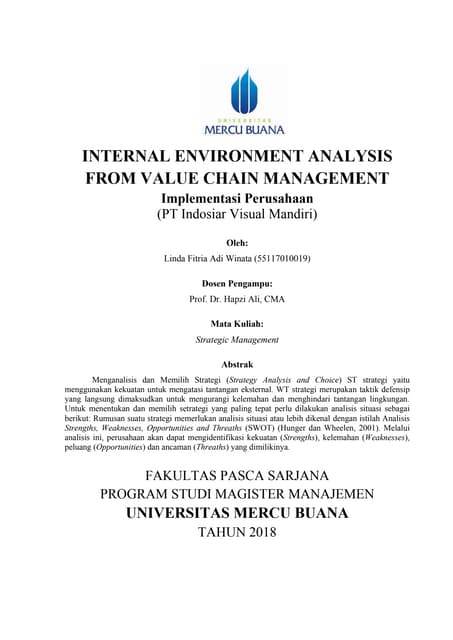 Analisis Lingkungan Internal dalam Organisasi | PPT