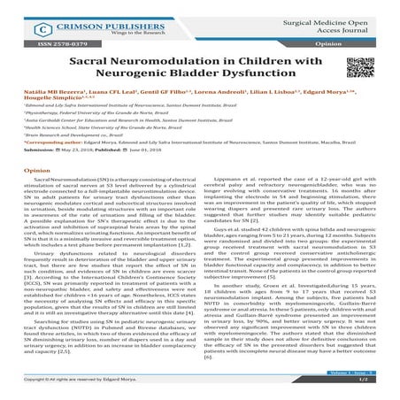 Sacral Neuromodulation in Children with Neurogenic Bladder Dysfunction ...