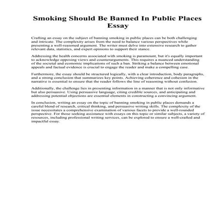 Smoking Should Be Banned In Public Places Essay | PDF