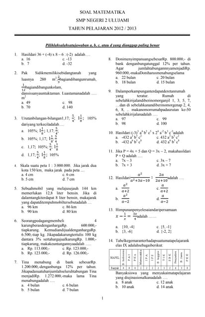 Latihan soal Matematika UN 2013 Paket 5 | PDF