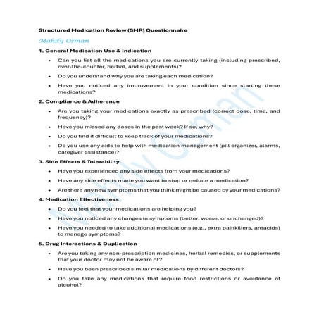 Structured Medication Review (SMR) Questionnaire | PDF