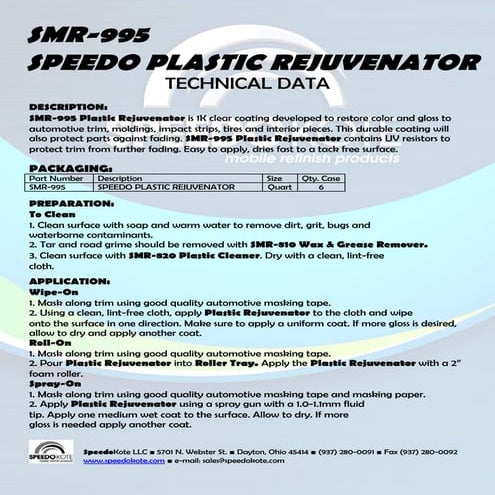 SMR-995 Plastic Rejuvenator | PDF