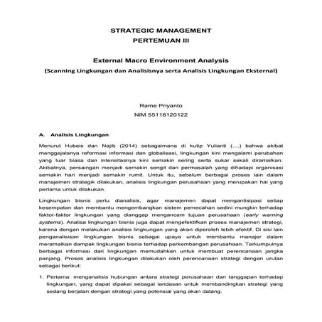 SM, Rame Priyanto, Hapzi Ali, External Macro Environment Analysis ...