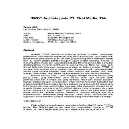 SM, Rudy Harland Seniang Sakti, Prof. Dr. Hapzi Ali, CMA, SWOT Analysis ...