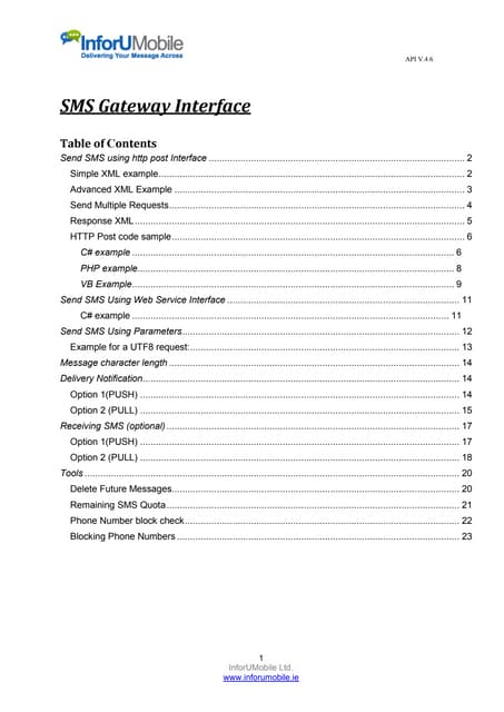 SMS API InforUMobile | PDF