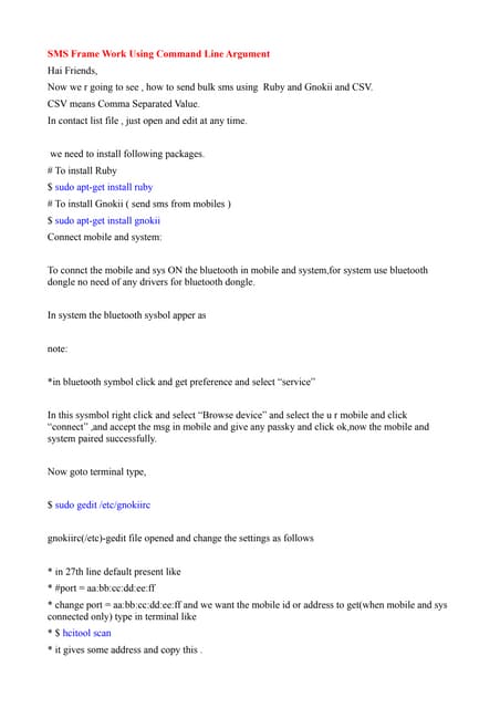Sms Frame Work Using Gnokii Ruby And Csv Command Line Argument Pdf