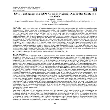 Sms texting among gsm users in nigeria a morpho-syntactic analysis | PDF
