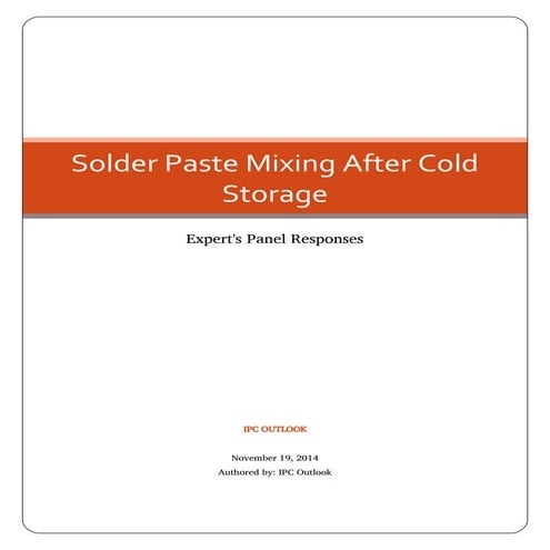 SMT - Solder Paste mixing after Cold Storage | PDF