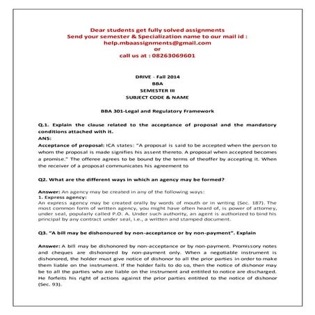 Smu bba sem 3 fall 2014 solved assignments | DOCX