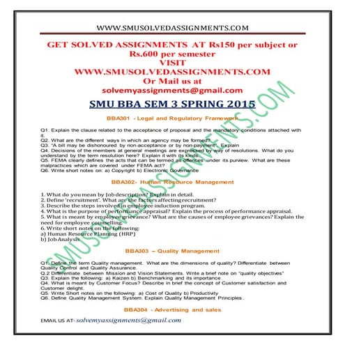 Smu bba sem 3 spring 2015 assignments | DOCX