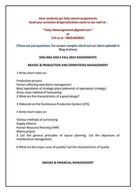Smu bba sem 5 fall 2014 solved assignments | PDF Smu bba sem 5 fall 2014 solved assignments | PDF