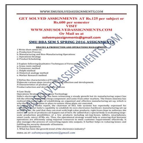 Smu bba sem 5 fall 2016 assignments | DOCX