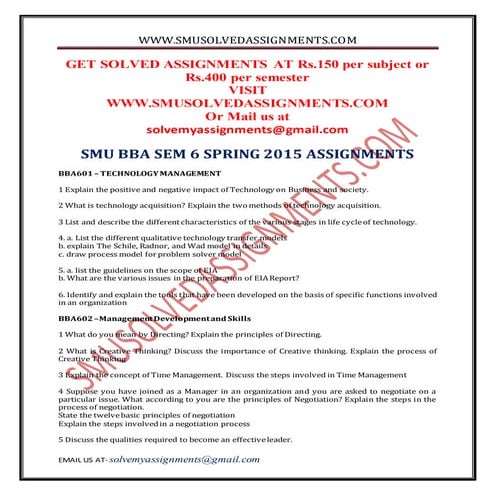 Smu bba sem 6 spring 2015 assignments | PDF
