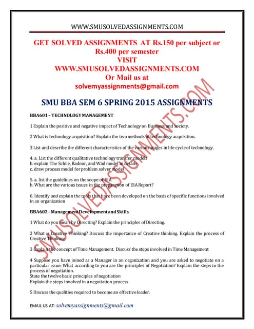 Smu bba sem 6 winter 2016 assignments | PDF