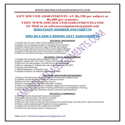 Smu bca sem 5 spring 2017 solved assignments | PDF