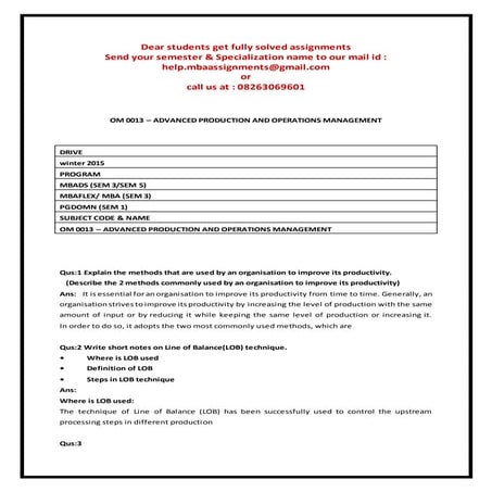 Smu mba om- solved assignments spring -2016 | DOCX | Automotive Industry | Industries