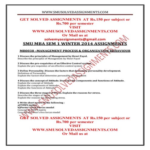 Smu mba sem 1 winter 2014 assignments | DOCX