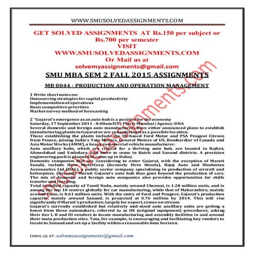 Smu mba sem 2 fall 2015 assignments | DOCX | Automotive Industry | Industries
