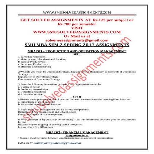 Smu mba sem 2 spring 2017 assignments | DOCX