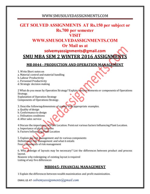 Smu mba sem 2 spring 2017 assignments | PDF