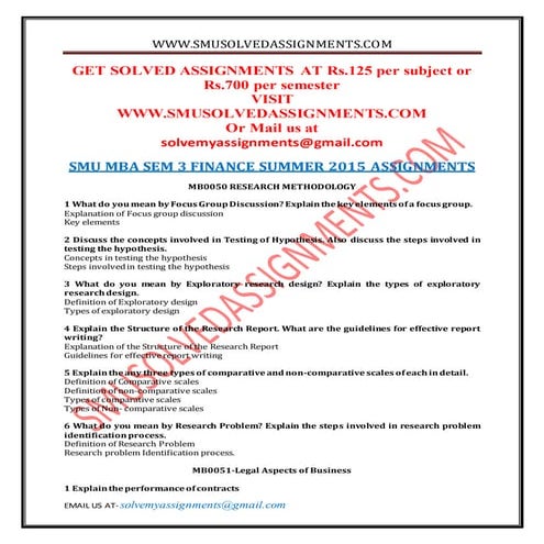 Smu mba sem 3 finance summer 2015 assignments | PDF