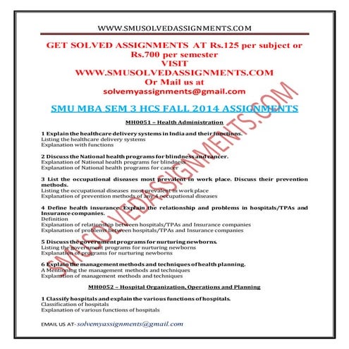 SMU mba sem 3 hcs fall 2014 assignments | PDF