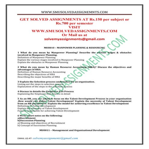 SMU mba sem 3 hr fall 2014 assignments | PDF