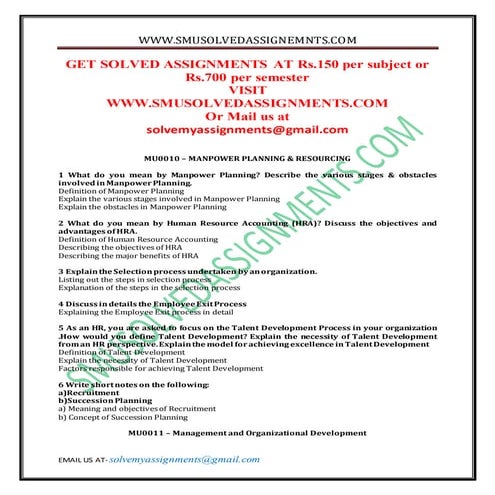 Smu mba sem 3 hr winter 2014 assignments | PDF