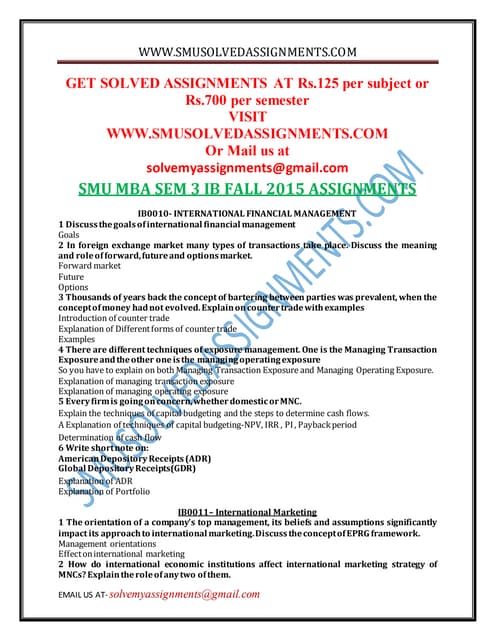 Smu mba sem 4 finance winter 2016 assignments | DOCX