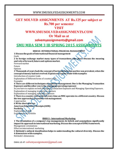 Smu mba sem 4 finance spring 2015 assignments | PDF