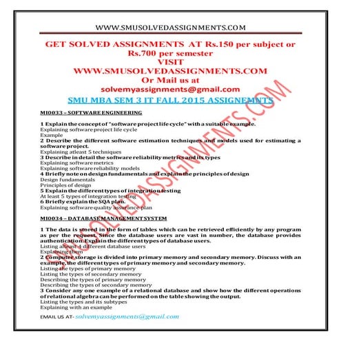 Smu mba sem 3 mis fall 2015 assignments | DOCX