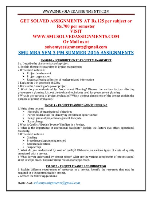 Smu mba sem 3 common papers summer 2016 assignments | PDF