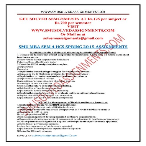Smu mba sem 4 hcs spring 2015 assignments | PDF