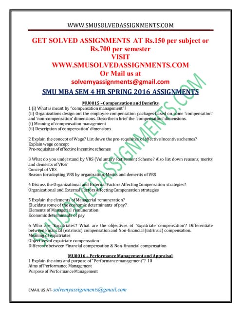 Smu mba sem 4 common papers spring 2016 assignments | DOCX