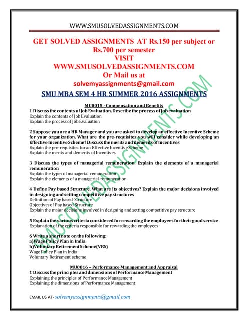 Smu mba sem 4 common papers spring 2016 assignments | DOCX