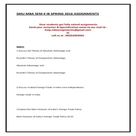 Smu mba sem 4 ib spring 2016 solved assignments | DOCX